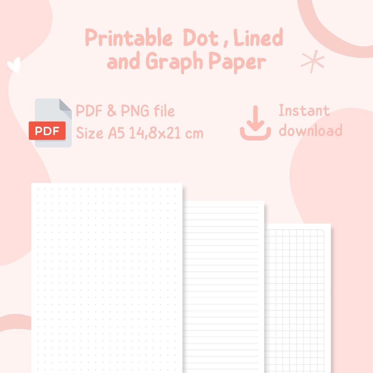Printable Dot, Lined and Graph Paper / Planner Inserts / Sheets of Dots ...
