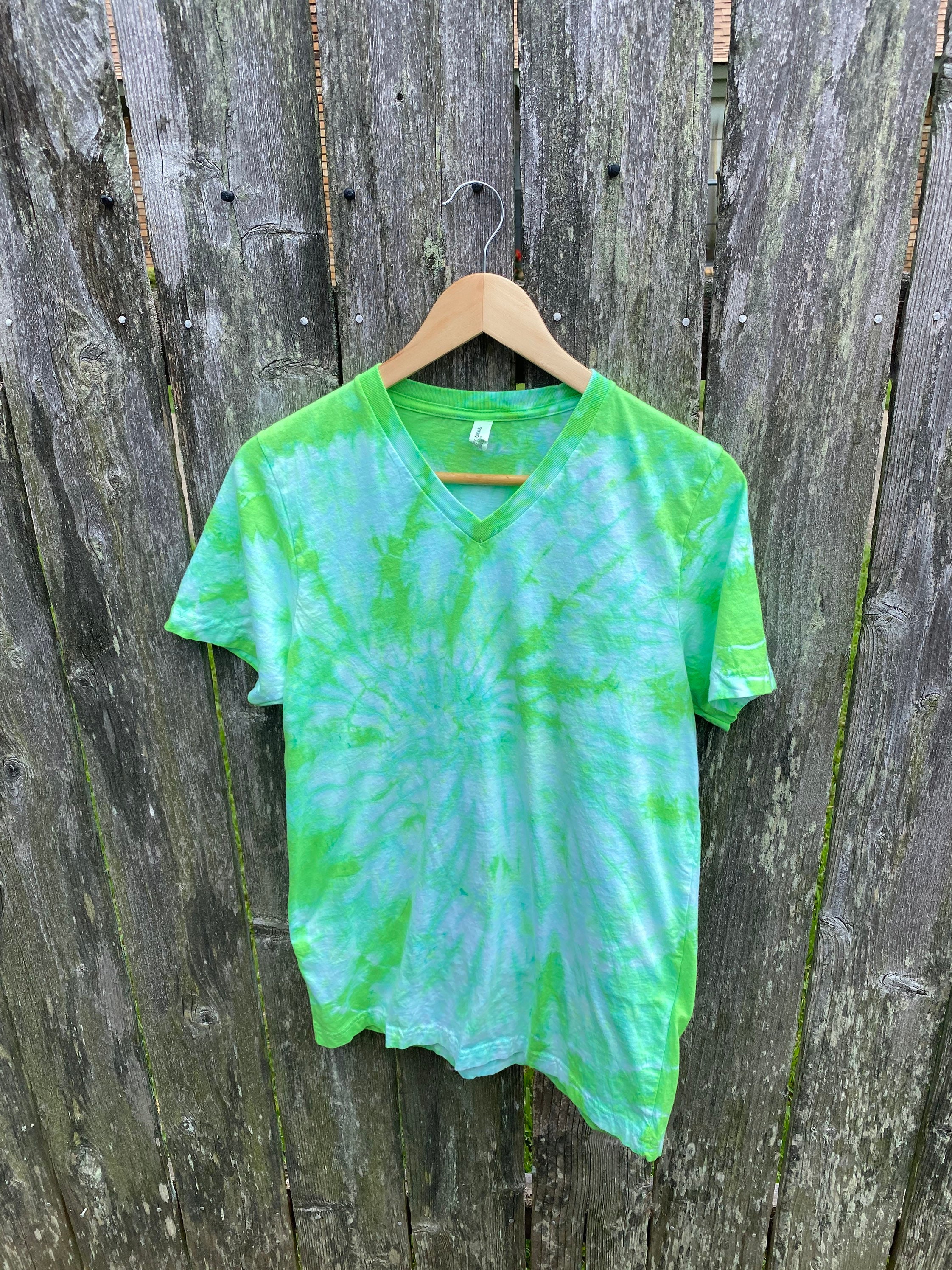 Lime Green Tie Dye V Neck T-shirt - Etsy