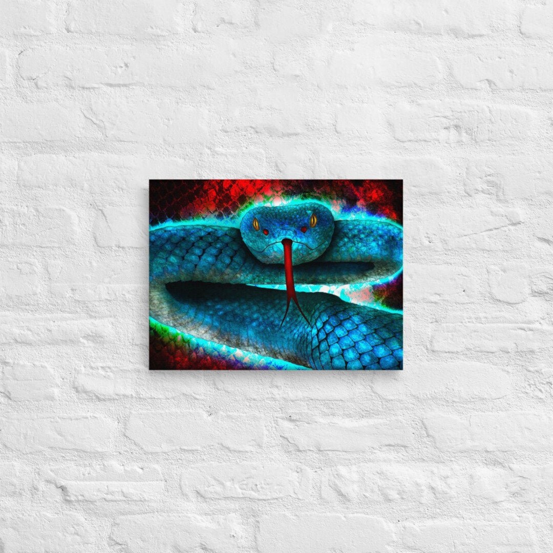 Original Snake Painting on Canvas, Glowing Blue Copperhead Wall Art - Etsy