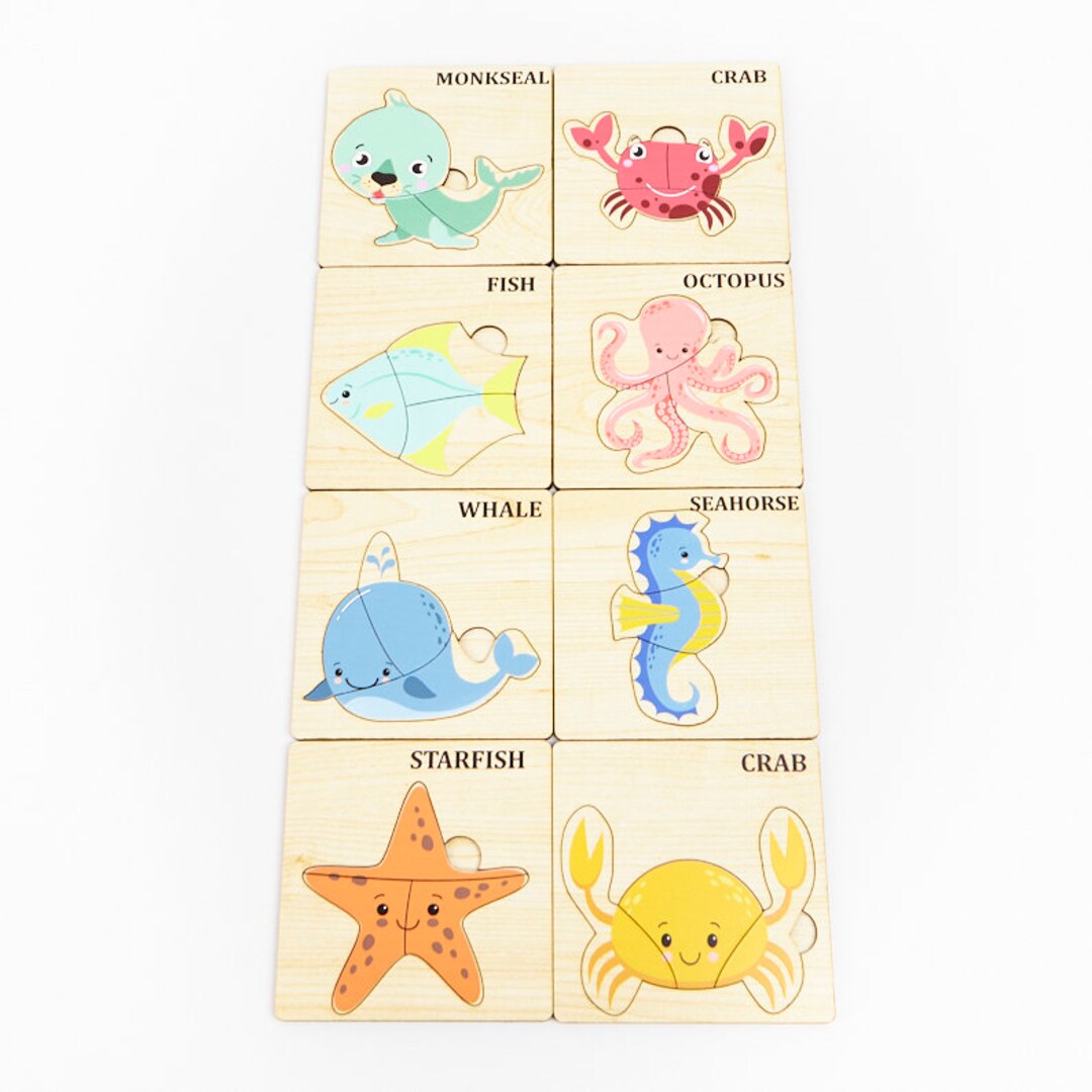 Montessori Wooden Name Sea Life Puzzle Set,toddlers Board,educational ...