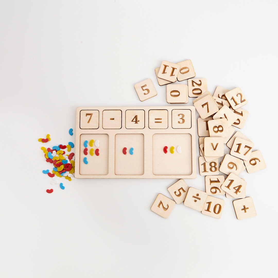 Wooden Maths Board With Numbers and Symbols Addition and - Etsy