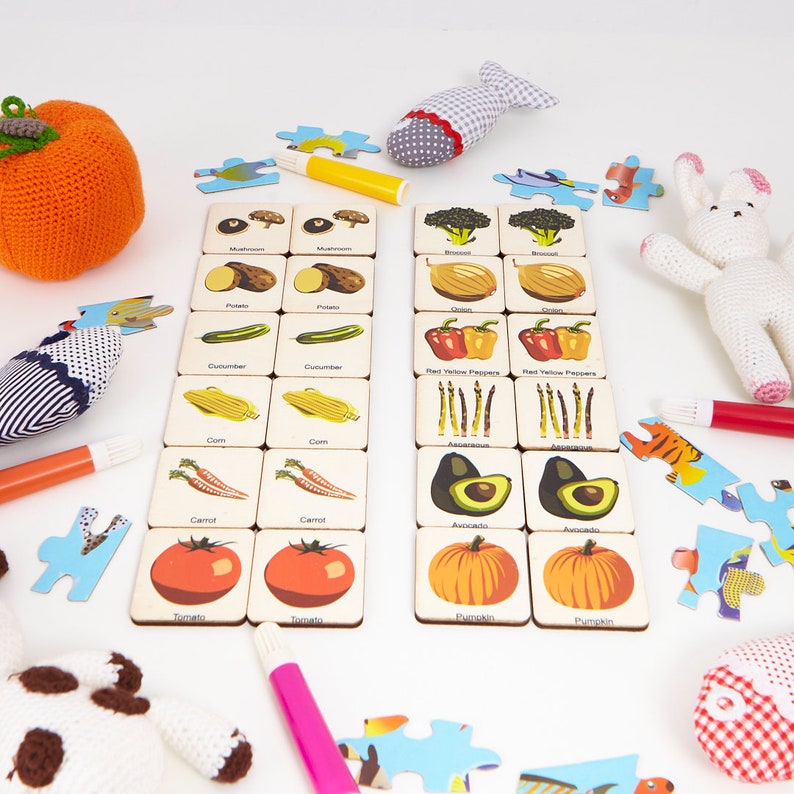Vegetables 24 Matching Montessori Cards, Montessori Wooden Memory Game ...