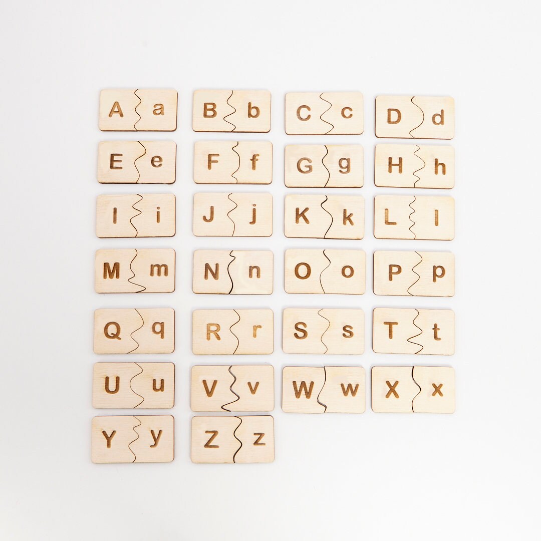 Puzzle alphabet en bois, puzzle assorti en majuscules et minuscules en ...