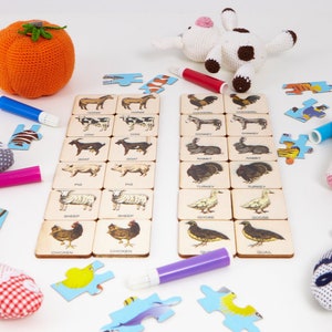 Farm Animals 24 Matching Montessori Cards, Montessori Wooden Memory ...