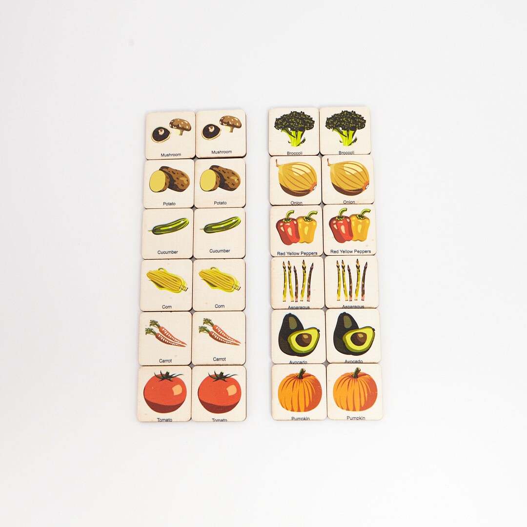 Vegetables 24 Matching Montessori Cards, Montessori Wooden Memory Game ...