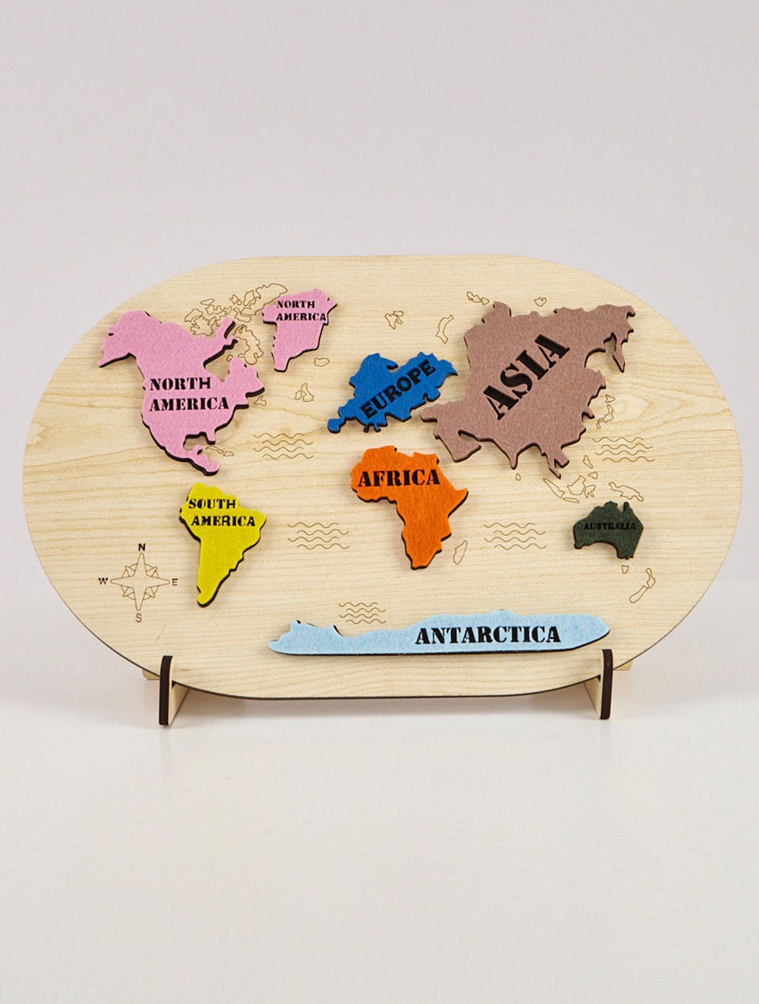 Wooden Felt Puzzle, Continents Puzzle,children’s Games,educational ...