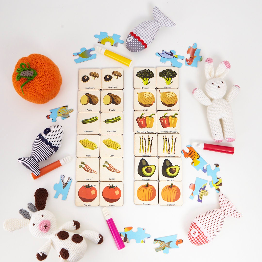 Vegetables 24 Matching Montessori Cards, Montessori Wooden Memory Game ...