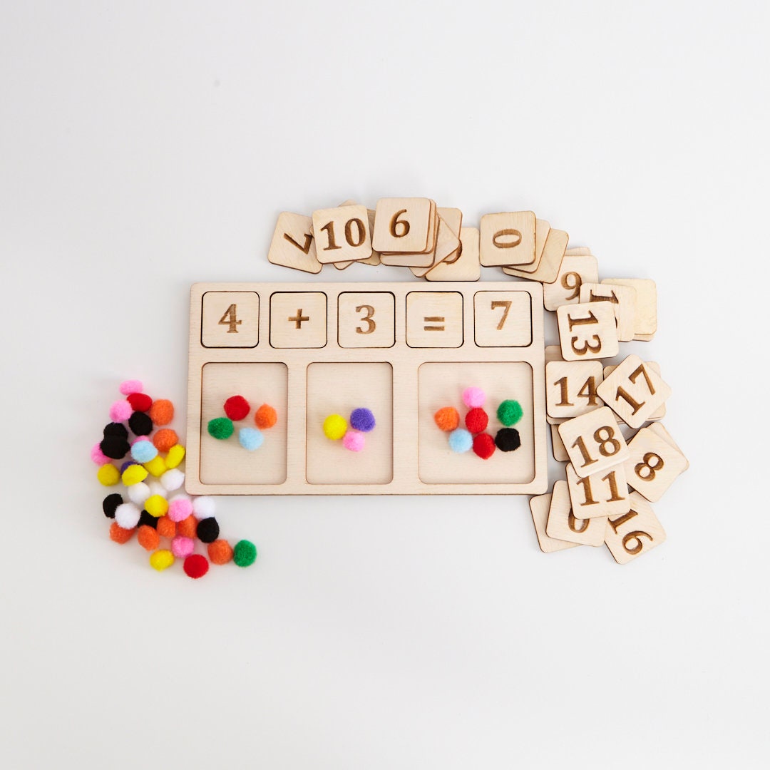 Wooden Maths Board With Numbers and Symbols, Addition and Subtraction ...