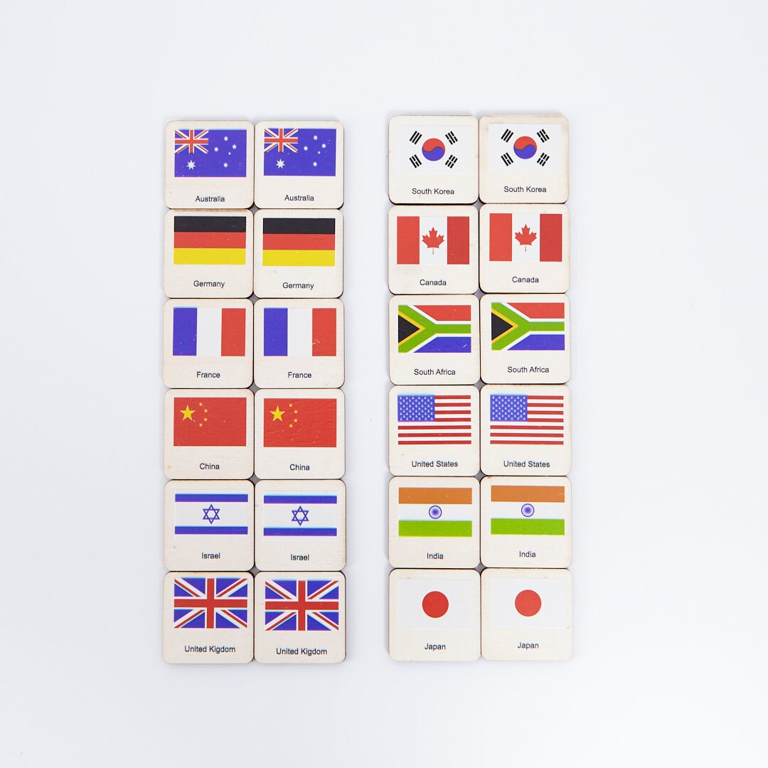 Country Flags 24 Matching Montessori Cards, Montessori Wooden Memory ...