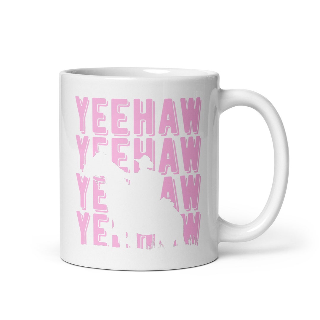 Cowboy Silhouette Yeehaw Text Pink Mug, Horse Riding Cowboy, Western ...