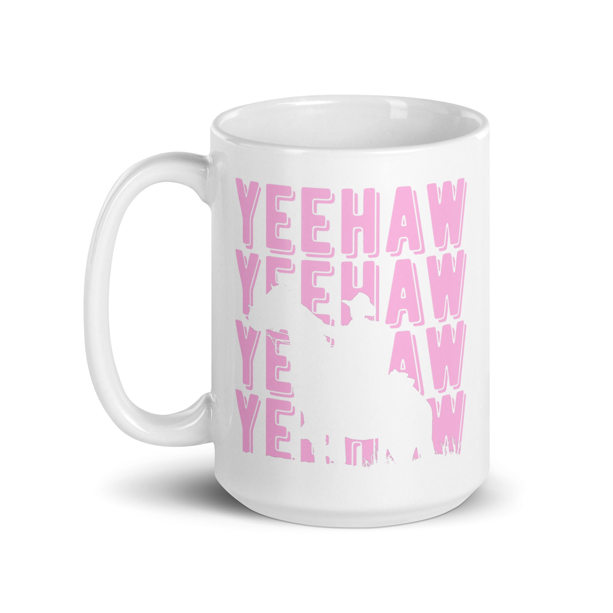 Cowboy Silhouette Yeehaw Text Pink Mug, Horse Riding Cowboy, Western ...