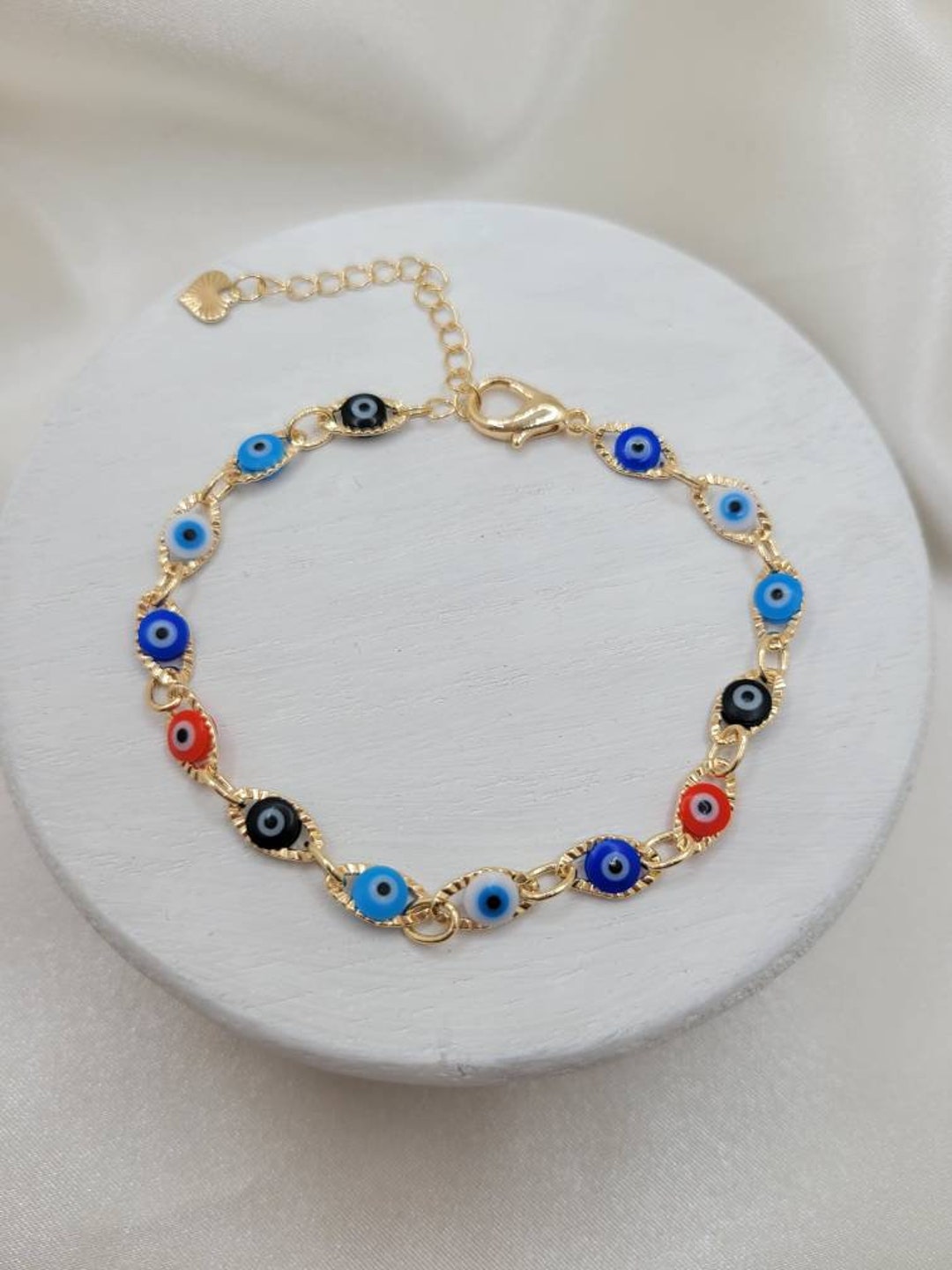 Evil Eye Multi Color Bracelet, 18k Gold Filled - Etsy