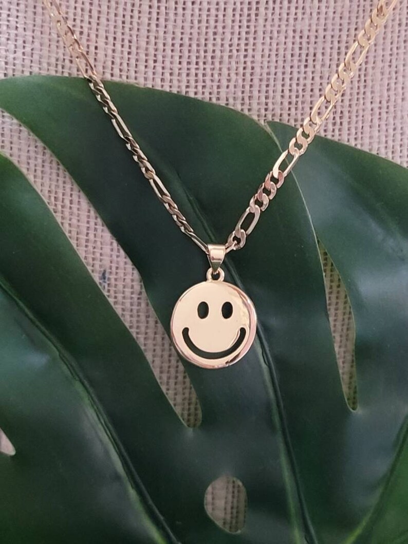 Happy Face Pendant 18k Gold Filled Necklace Smiley Face - Etsy