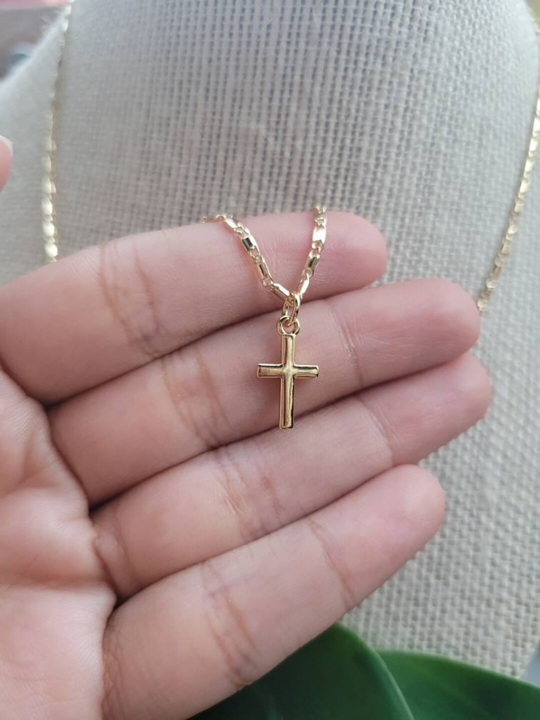Mini Cross Charm Necklace, 18k Gold Filled, Dainty Necklace, Minimalist ...