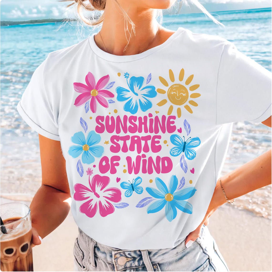 Sunshine State of Mind PNG ,beach Png Design Retro Flowers Summer ...