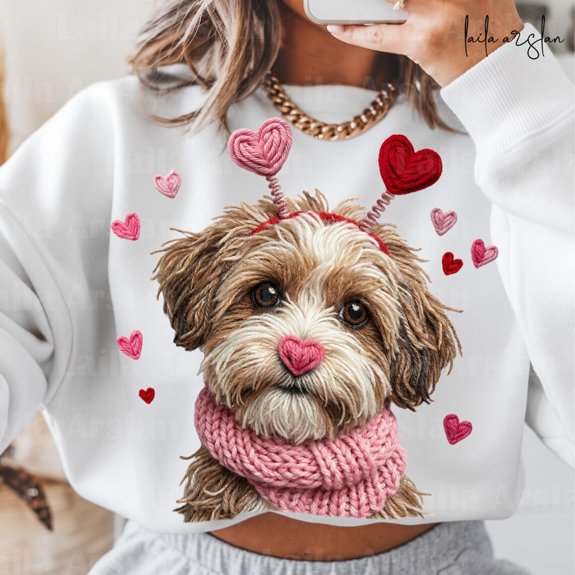 Dog Valentines Day Yorkie PNG, Dog Heart Faux Yarn Png, Sublimation ...