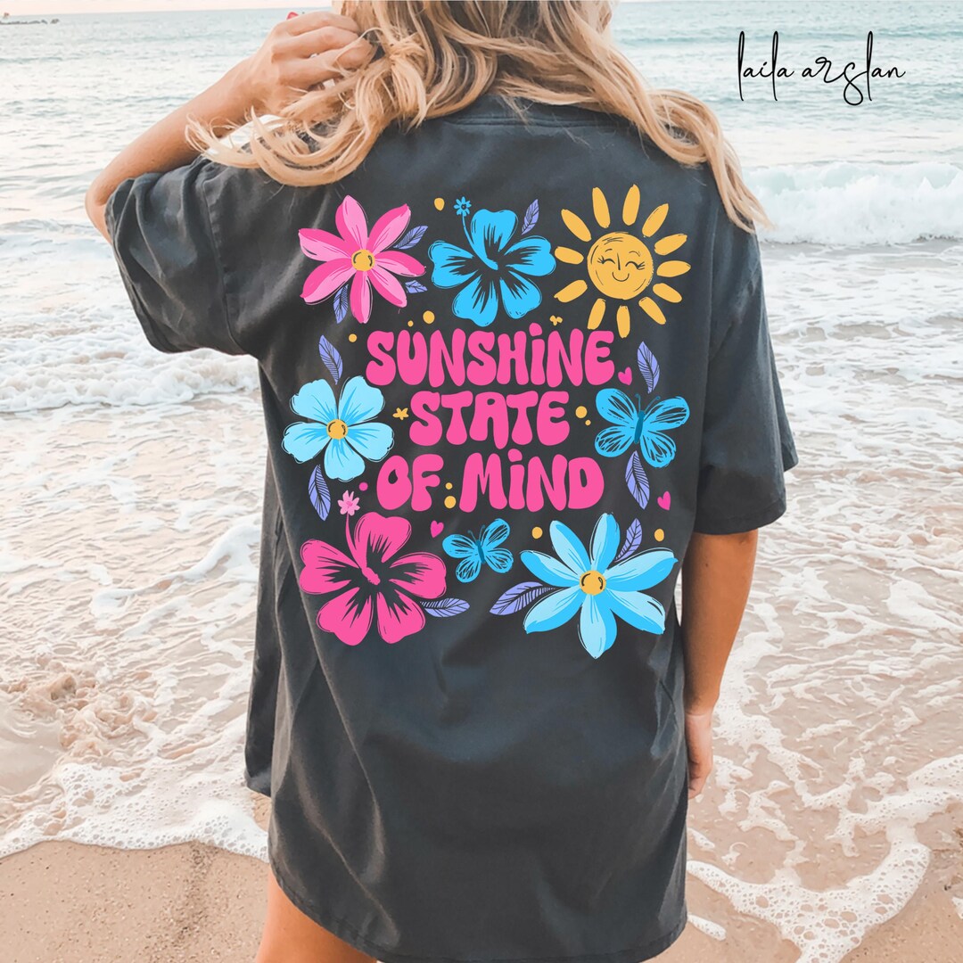 Sunshine State of Mind PNG ,beach Png Design Retro Flowers Summer ...