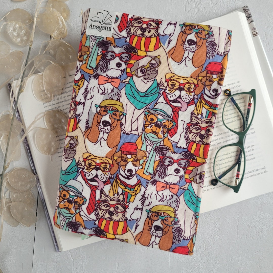 Dogs Book Cover With Satin Bookmark and Metal Tassel, Fabric Book ...