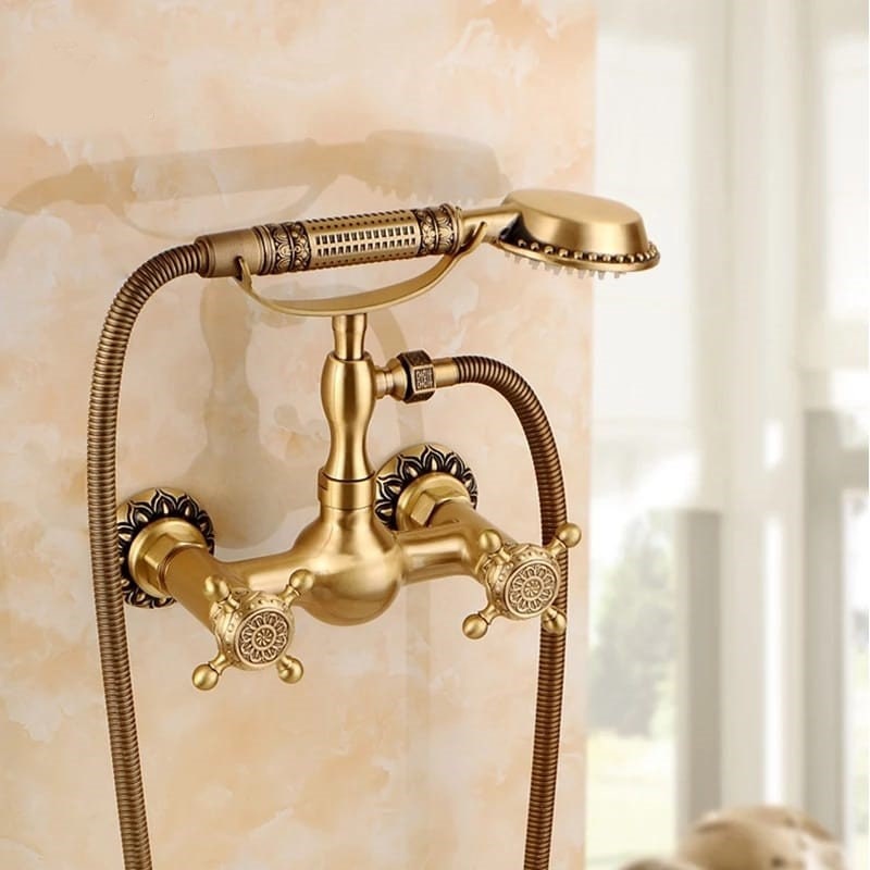 Antique Brass Shower Faucet Single Handle Wall Mounted Etsy