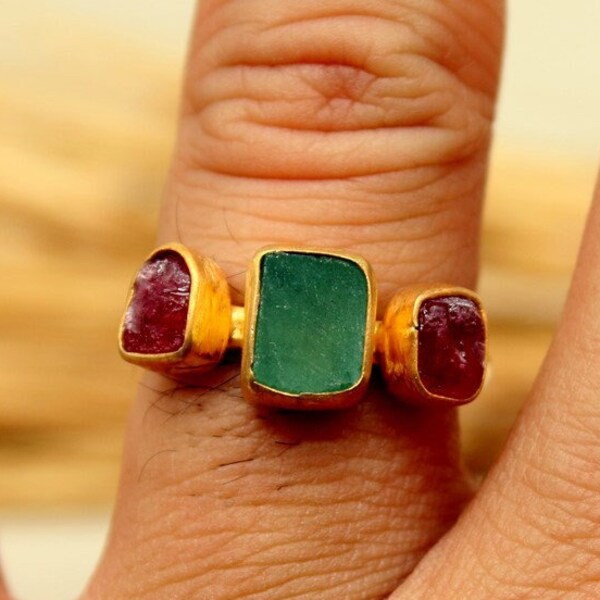 Ruby Emerald Ring - Etsy