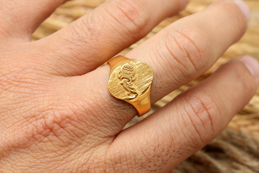 Zodiac Signet Aquarius Silver Ring, Aquarius Silver Ring, Astrology ...