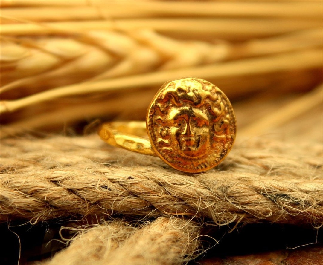 Intaglio Medusa Coin 925K Sterling Silver Signet Ring, Greek Coin Ring ...