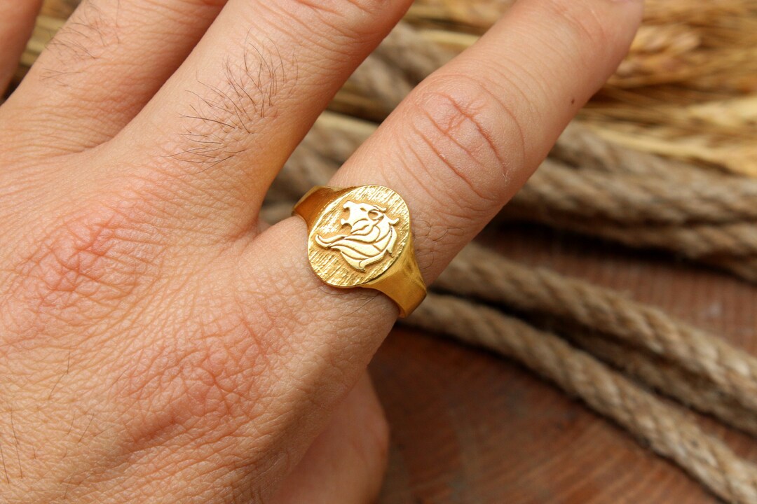 14k Solid Gold Leo Ring, Gold Signet Ring, Gifts for Leo Men, Gift for Him, Signet Ring for Men ...