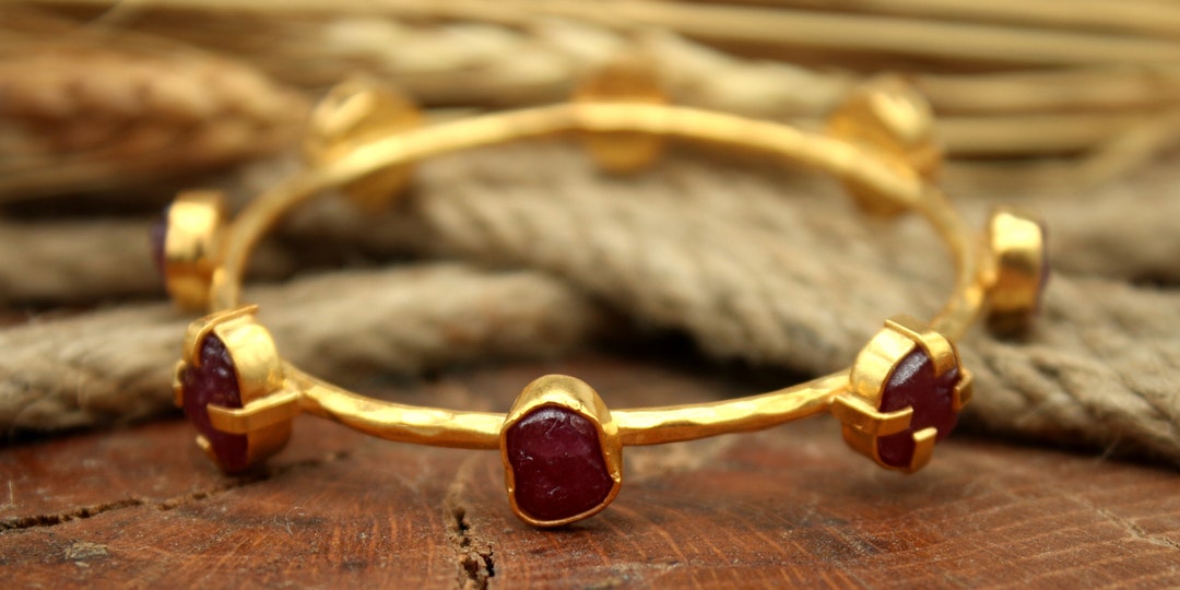 Handmade Natural Raw Ruby 925 Sterling Silver Bracelet - Etsy