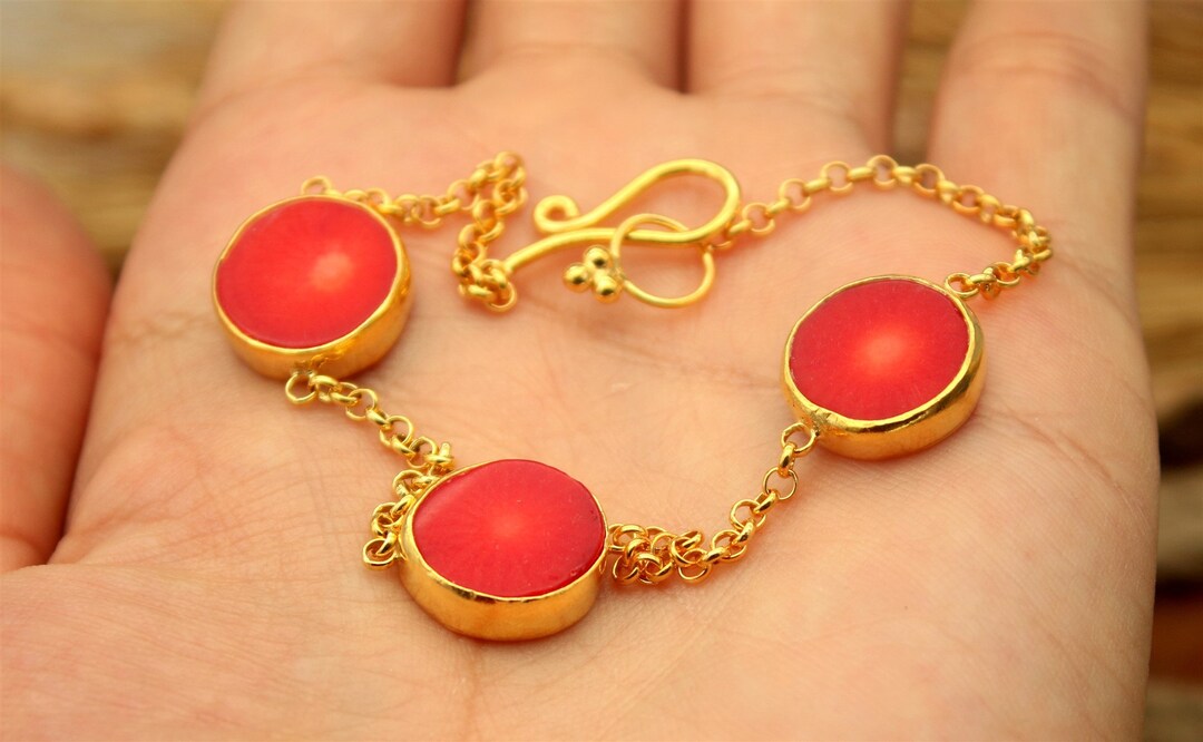 Coral Bracelet, Red Coral Bracelet, Coral Jewelry, Gemstone Bracelet ...