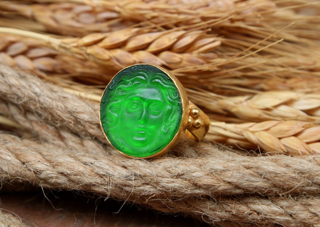 Gift for Her Intaglio Green Glass Medusa 925k Sterling Silver - Etsy