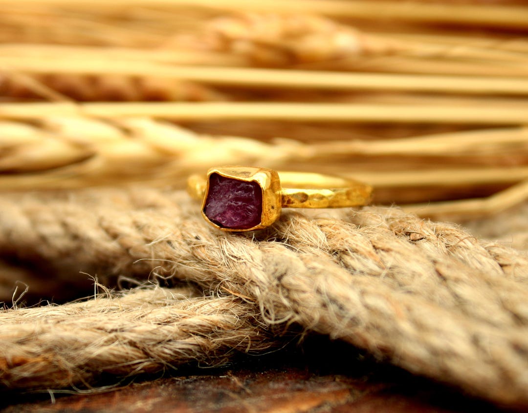 Raw Ruby Ring | Natural Rough Ruby Jewelry | 14K Gold Plated Silver ...