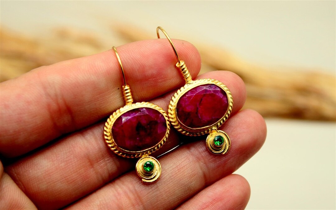 Ruby Earrings, Natural Ruby Silver Earrings, Dangle Drop Earrings ...