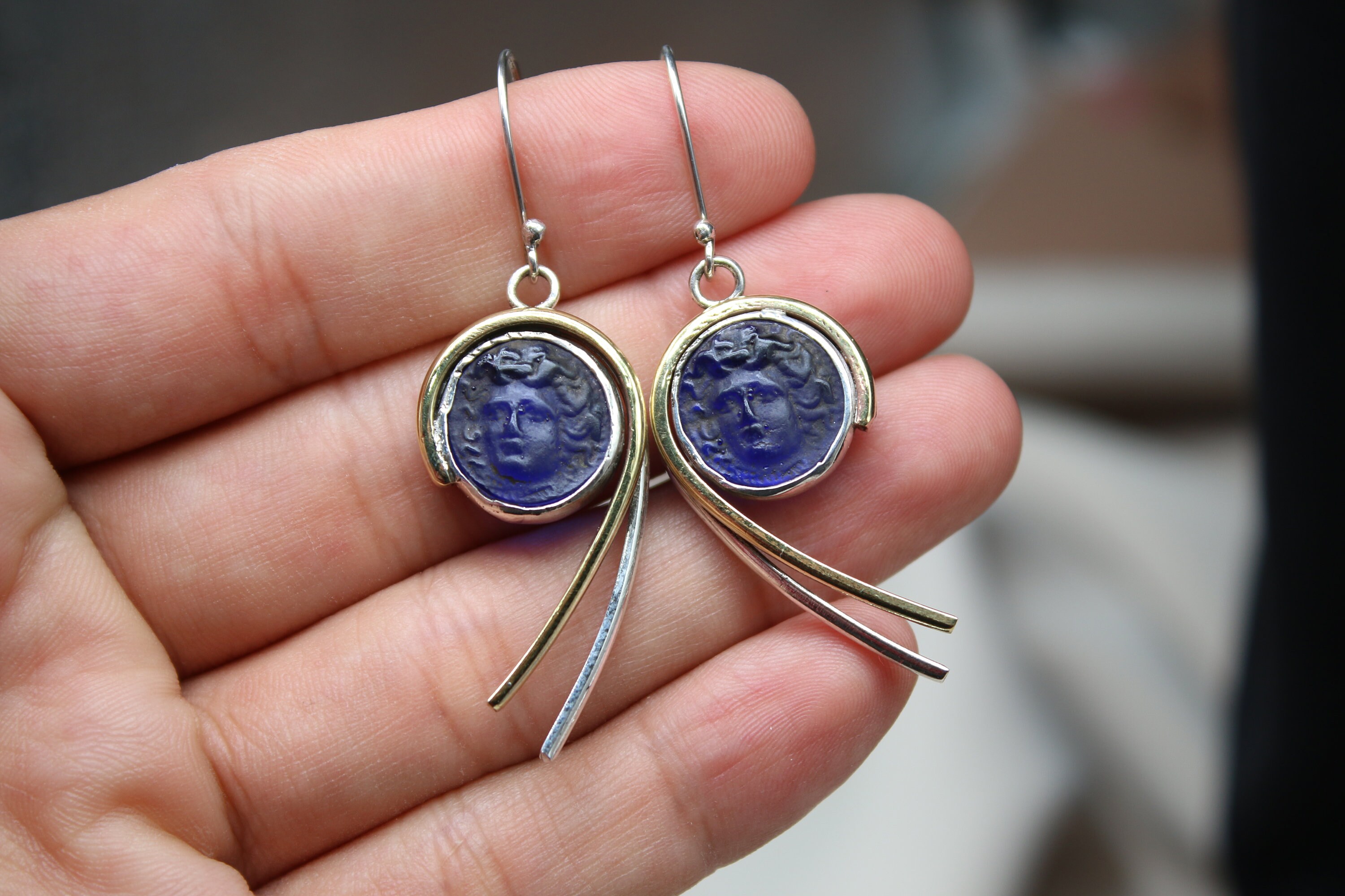 Antique Greek Mythology Intaglio Blue Glass Medusa 925 - Etsy