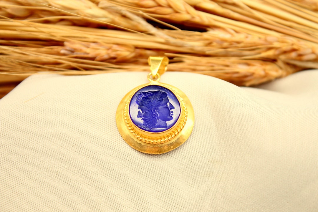 Antique Intaglio Greek God Zeus the Old and Young Silver Pendant, Glass ...