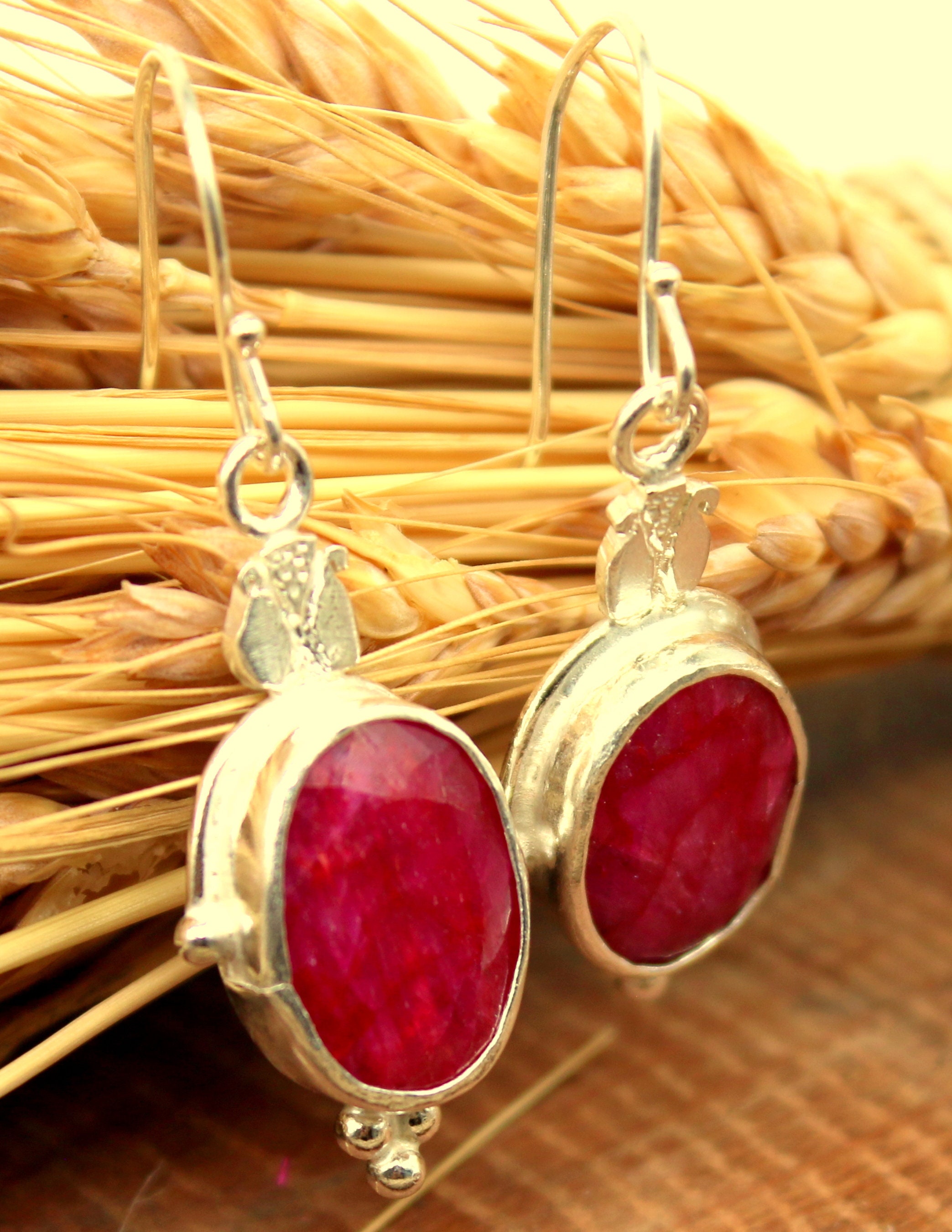 Ruby Earrings Natural Ruby Silver Earrings Dangle Drop | Etsy