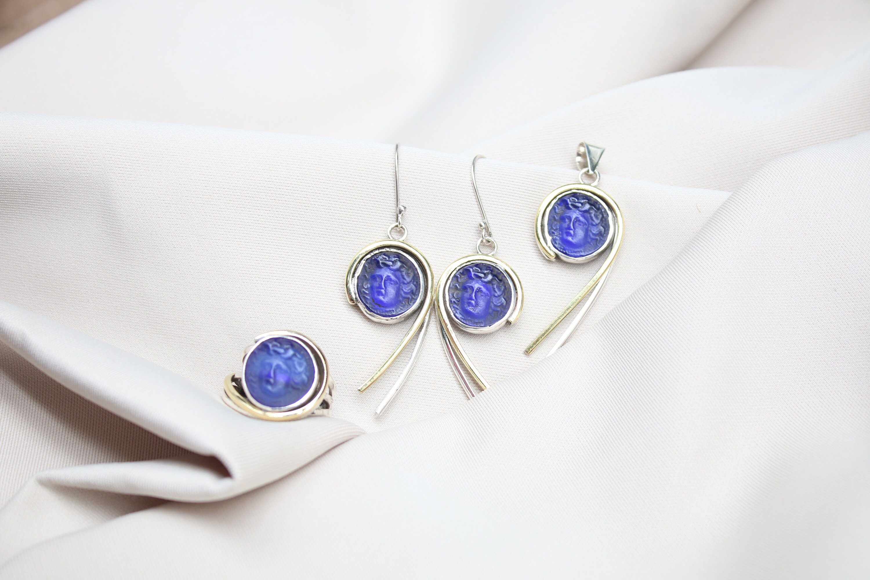 Antique Greek Mythology Intaglio Blue Glass Medusa 925 - Etsy