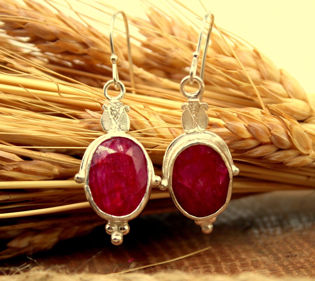Ruby Earrings, Natural Ruby Silver Earrings, Dangle Drop Earrings ...