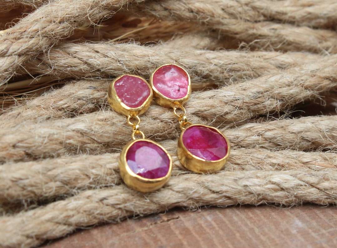 Natural Ruby Silver Earrings, Natural Ruby Silver Earrings, Dangle Drop ...