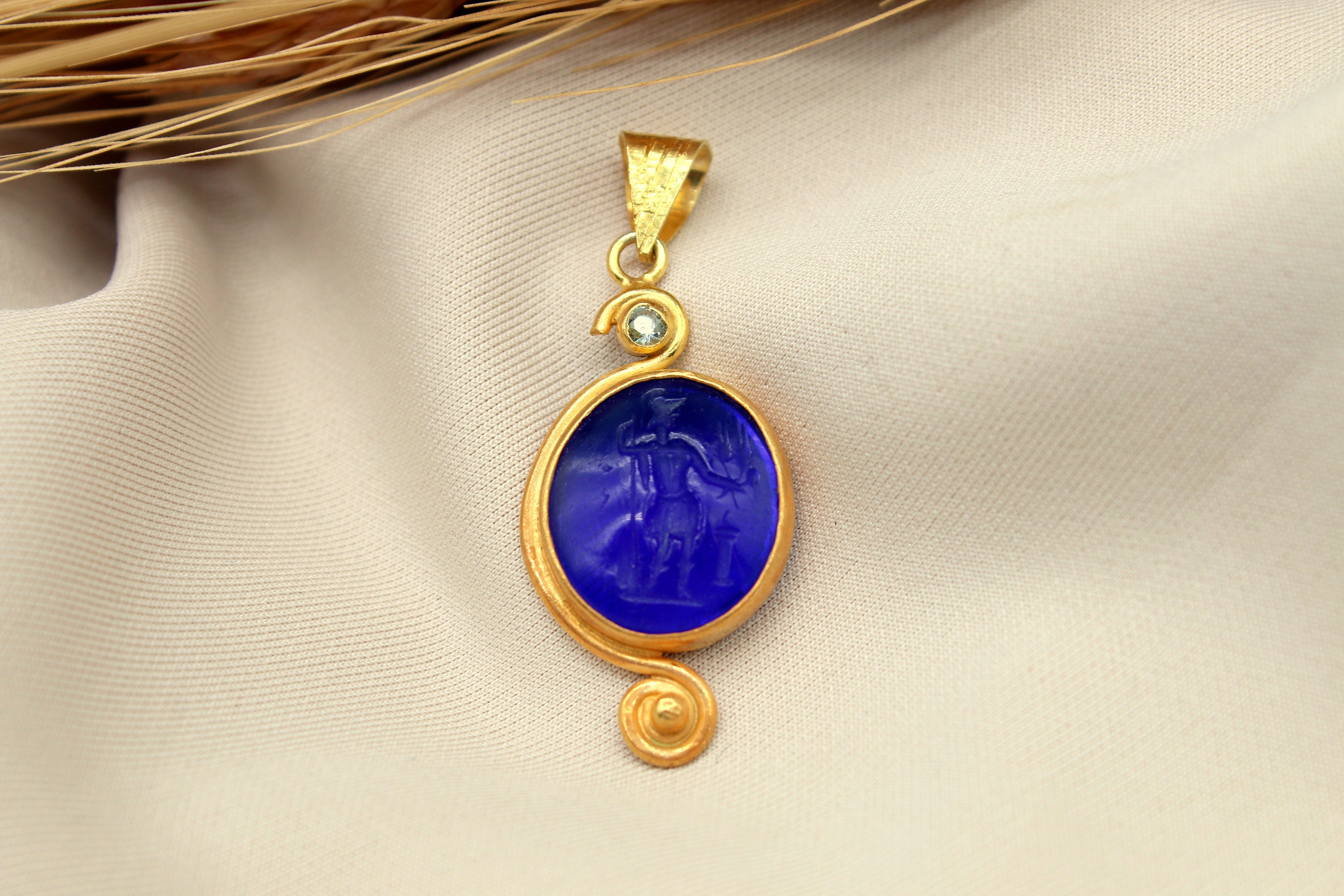 Antique Intaglio Greek God Poseidon Silver Pendant Carved | Etsy