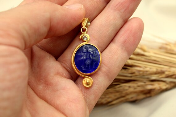 Antique Intaglio Greek God Poseidon Silver Pendant Carved | Etsy