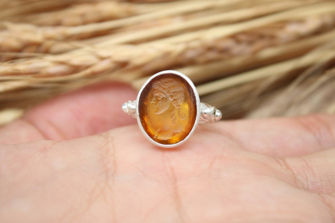 Intaglio Glass Roman Emperor Galigula Silver Ring , 925k Sterling ...