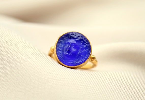 Intaglio Glass Medusa Signet Ringgold Signet Ringsilver | Etsy