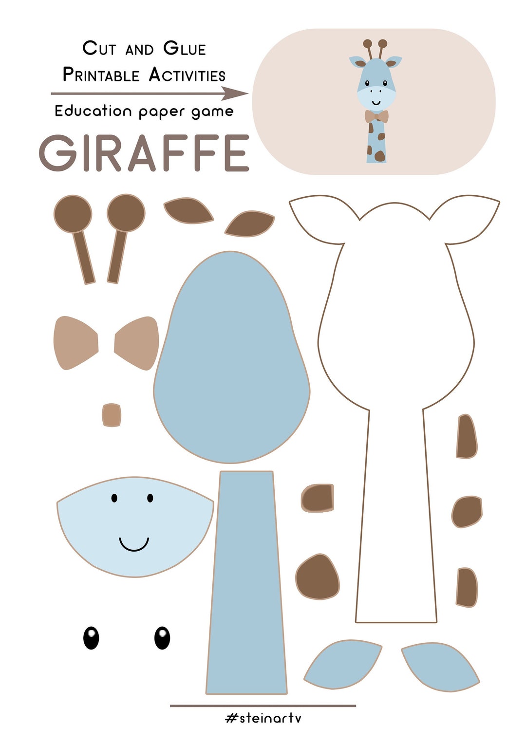 Printable Cute Giraffe Craft, Cut Files, DIY Paper Craft, Creative Gift ...
