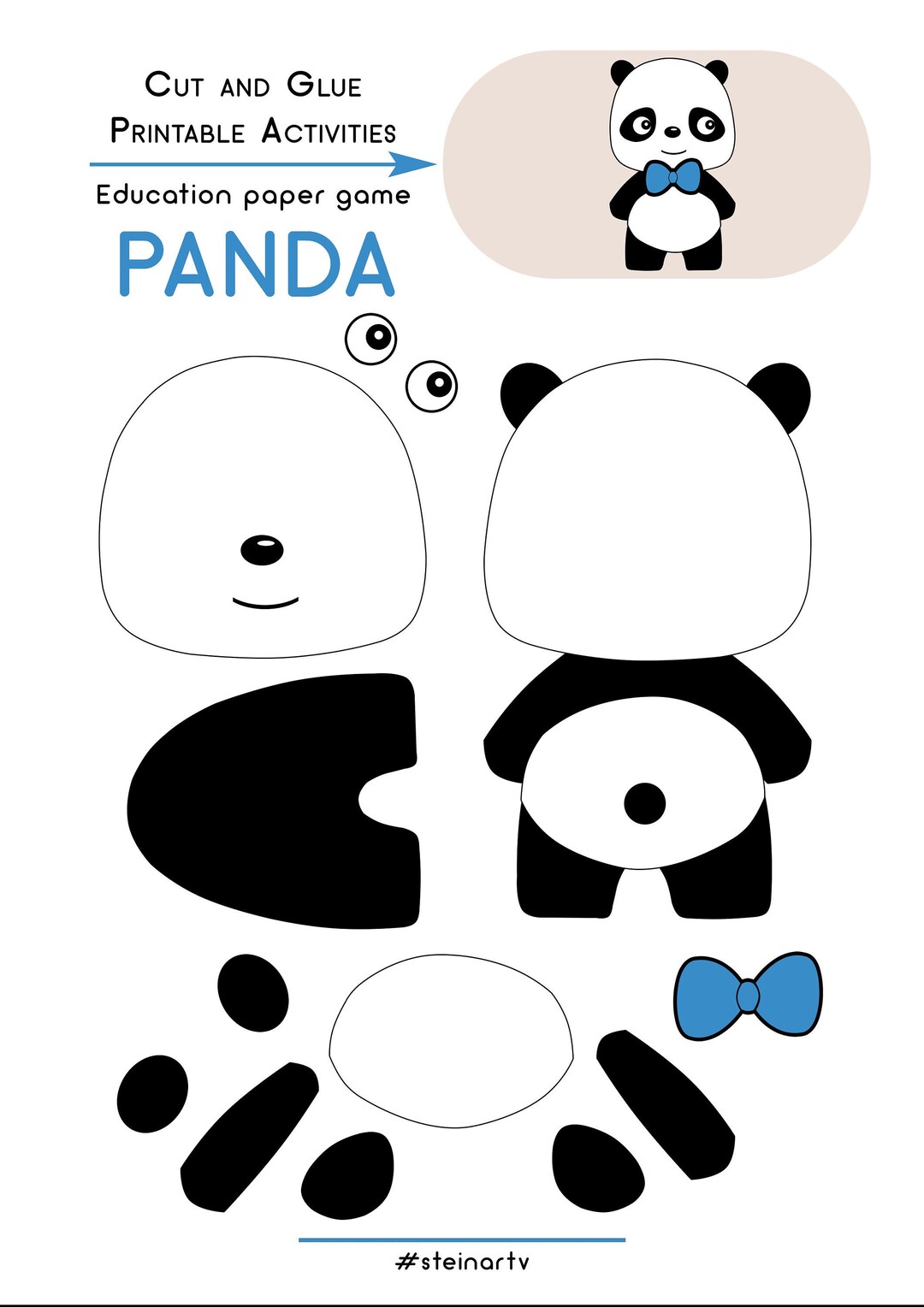 Printable Cute Panda Boy Craft, Cut Files, DIY Paper Craft, Creative ...