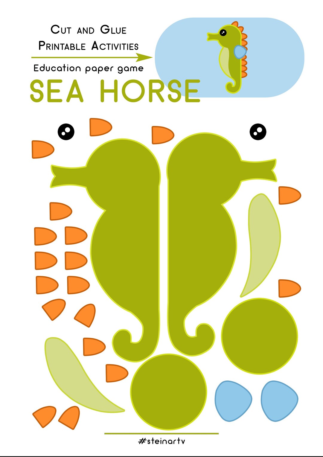 Printable Sea Horse Craft, Cut Files, DIY Paper Craft, Creative Gift ...