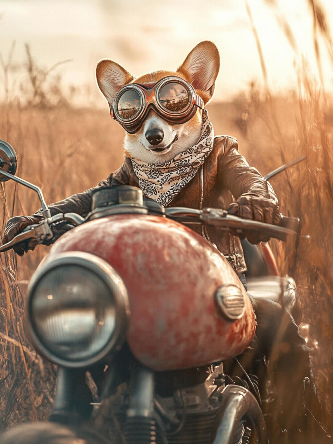 Realistic Corgi Biker on a Motorcycle Harley Davidson Poster, Printable ...