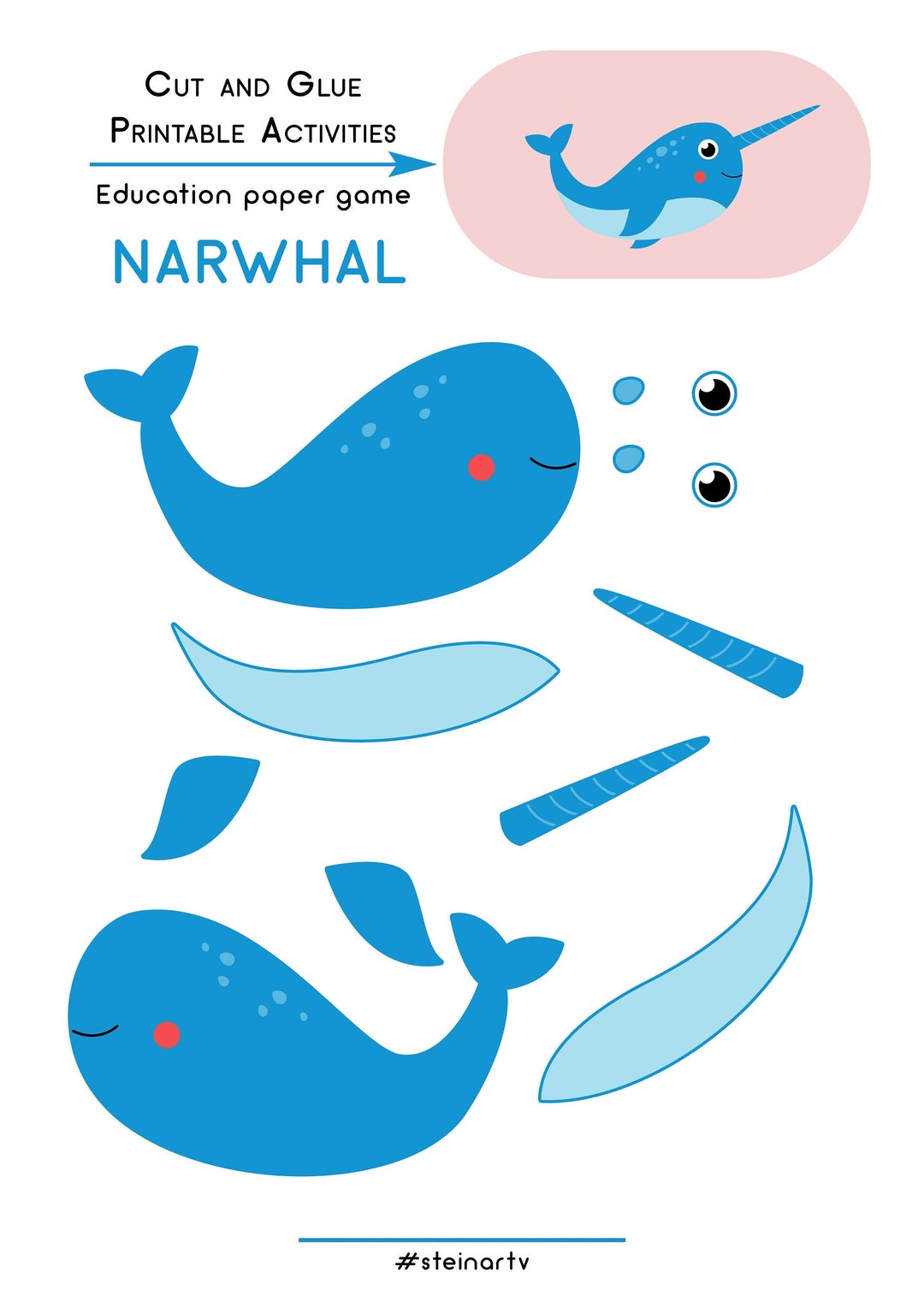 Printable Narwhal Craft, Cut Files, DIY Paper Craft, Creative Gift ...