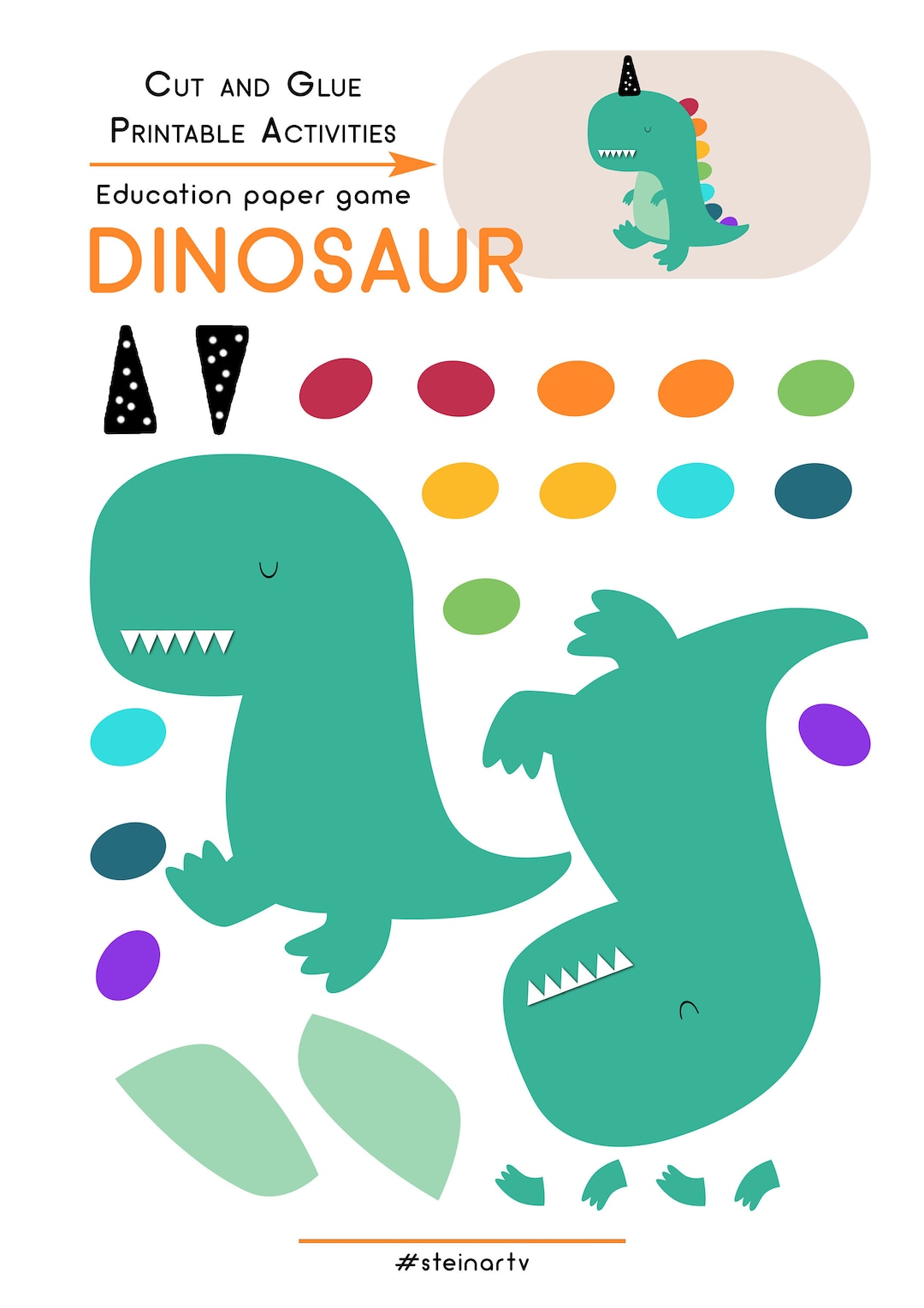 Printable Cute Dinosaur Craft, Cut Files, DIY Paper Craft, Creative ...