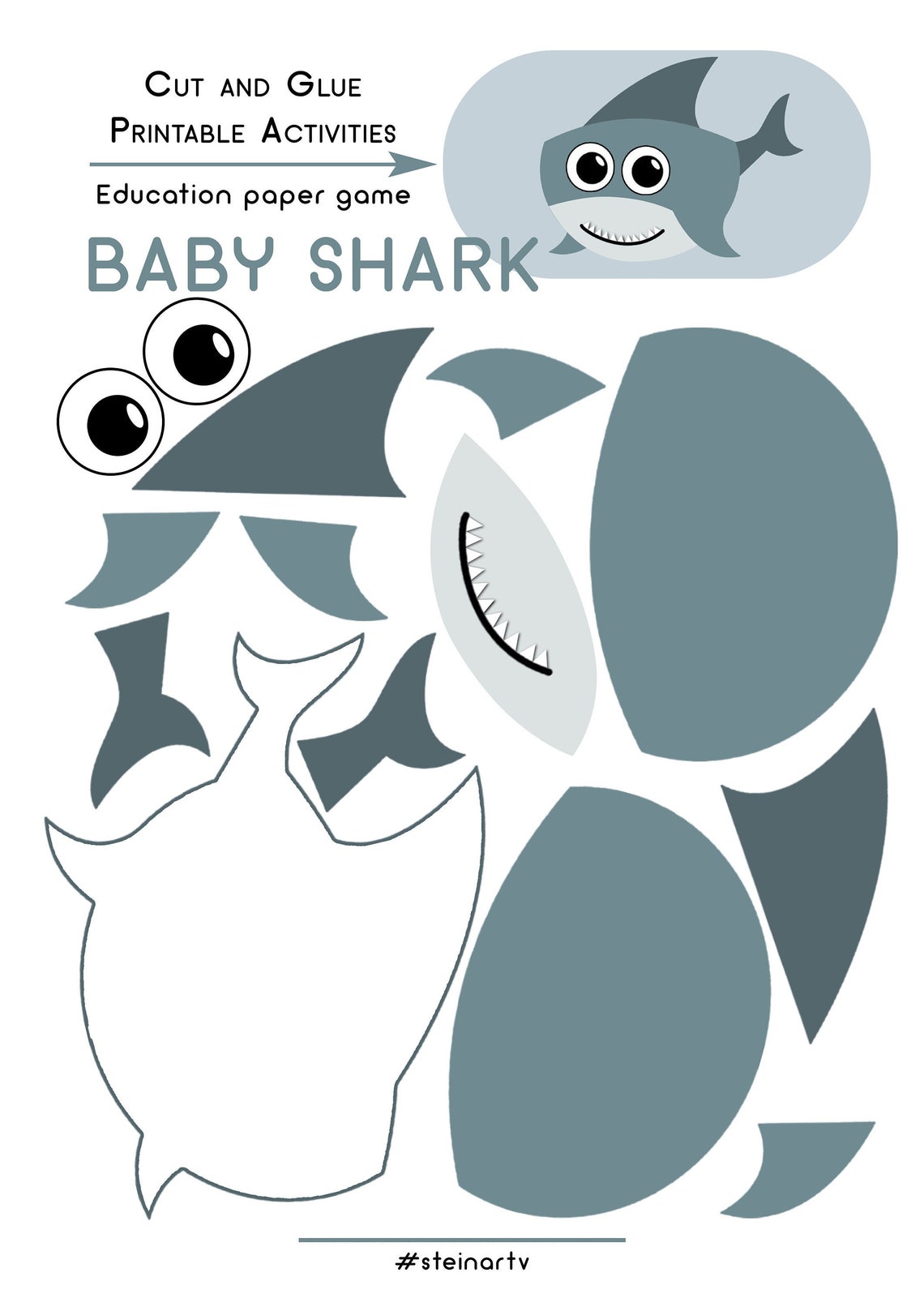 Printable Baby Shark Craft, Cut Files, DIY Paper Craft, Creative Gift ...