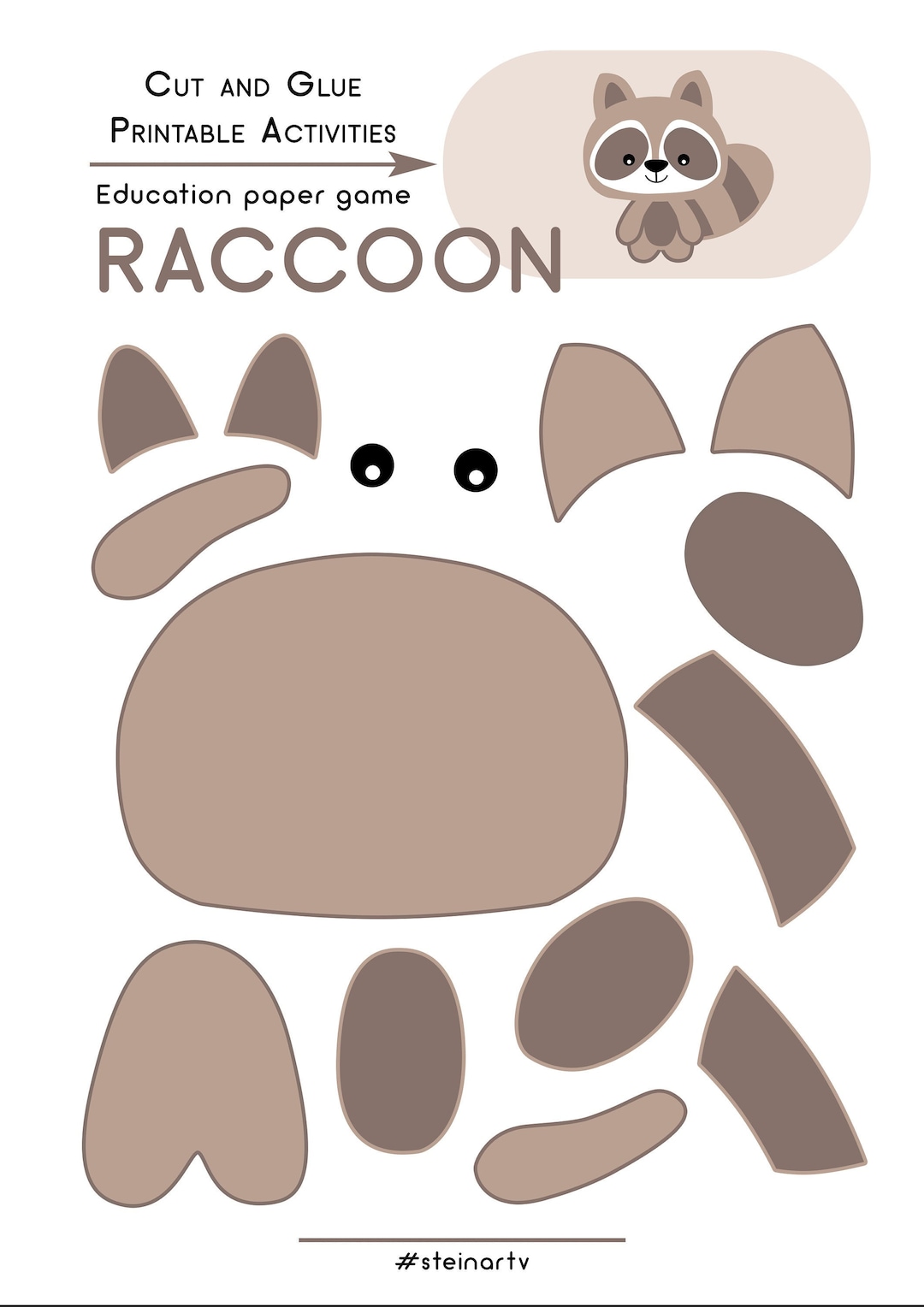 Printable Raccoon Craft, Cut Files, DIY Paper Craft, Creative Gift ...